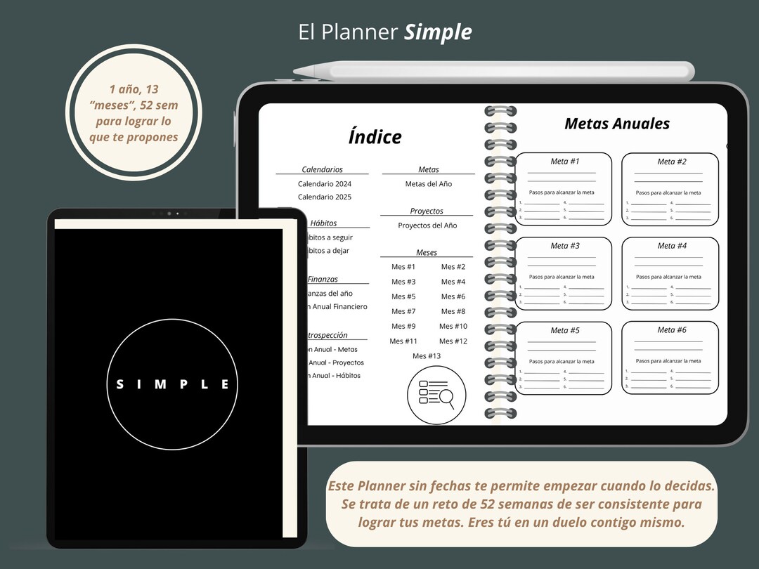 Planner Digital sin fechas / Planificador para iPad /Tablets / Laptops ...
