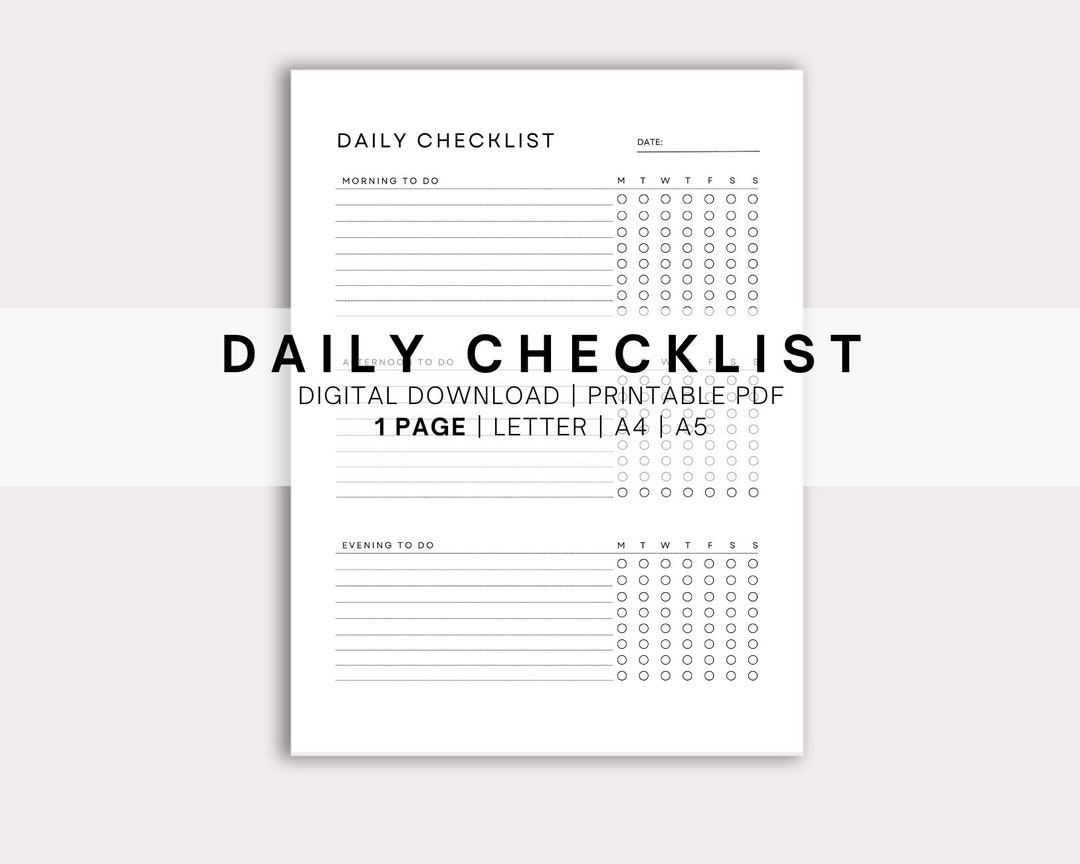 Daily Checklist Printable, Daily Planner, Printable Planner Inserts DP6 ...