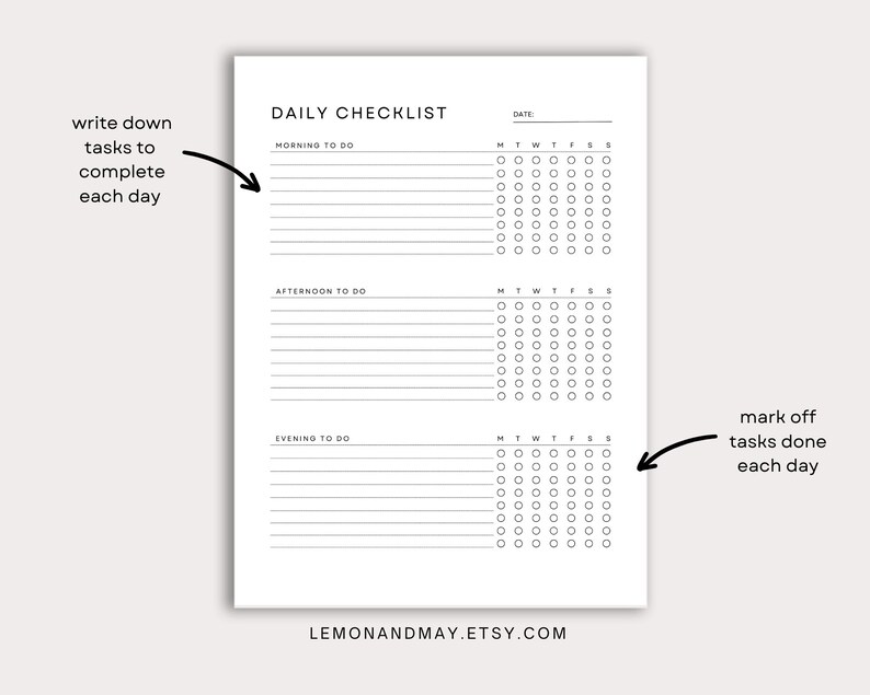 Daily Checklist Printable, Daily Planner, Printable Planner Inserts DP6 ...