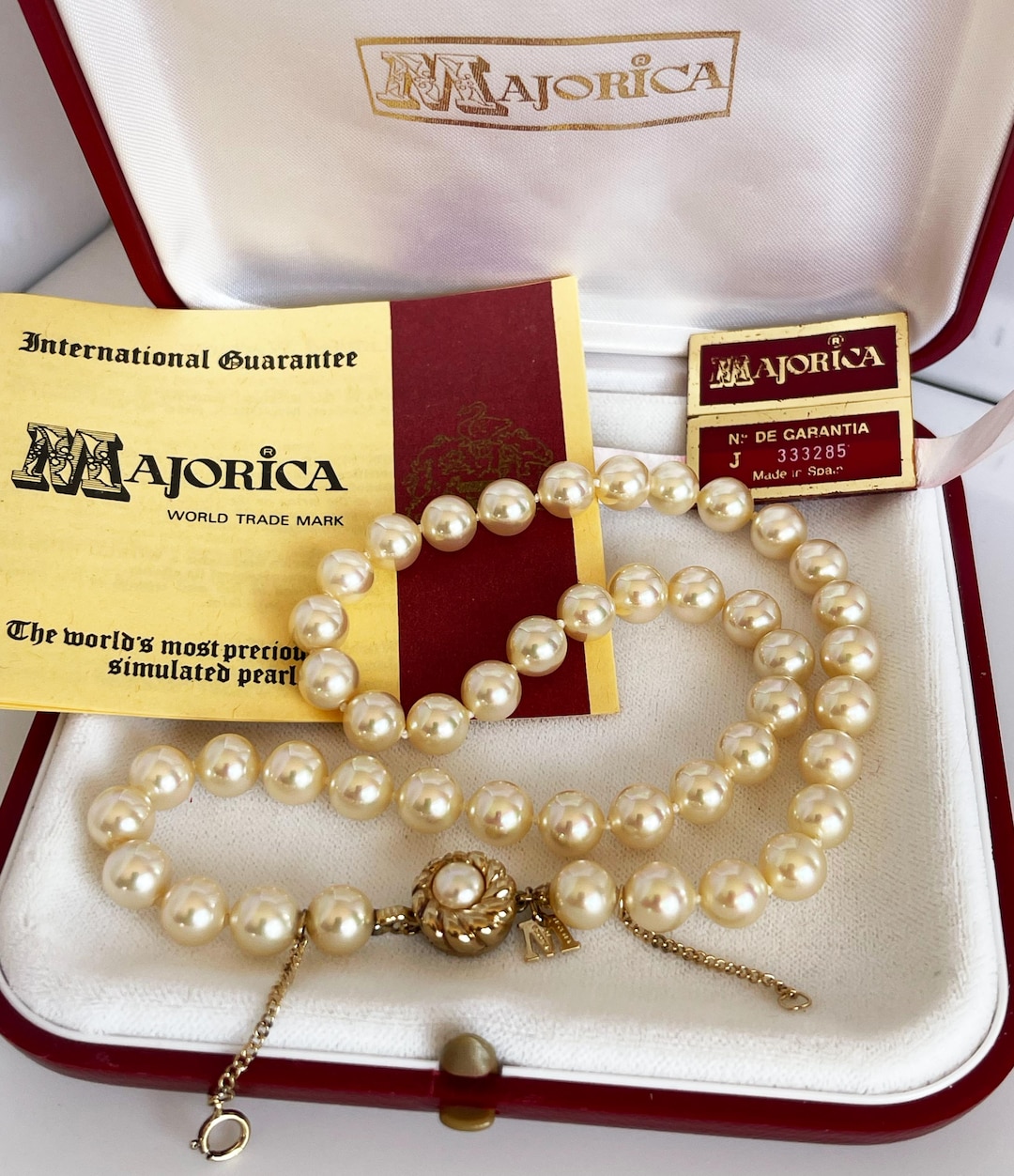 Vintage Majorica Pearl Necklace 16" Cream Ivory Single Strand Elegant ...