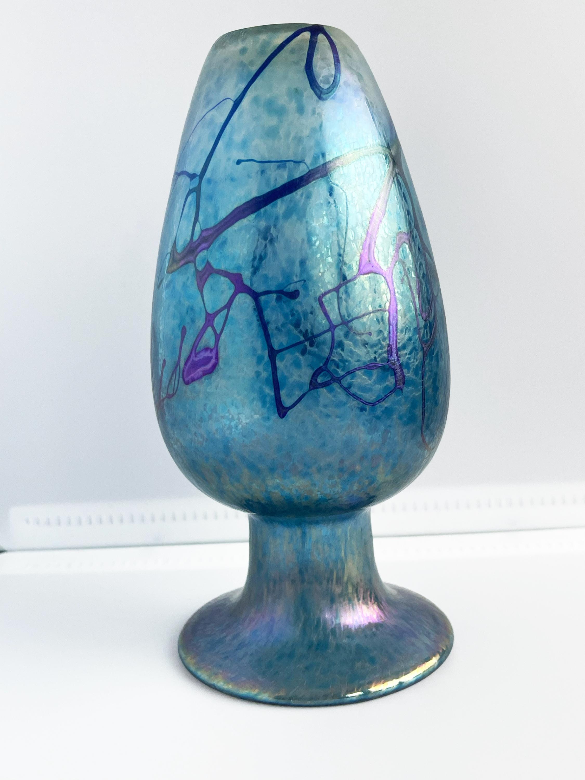Signed Robert Held Art Glass Vase Blue Purple Iridescent 7" Collectible ...