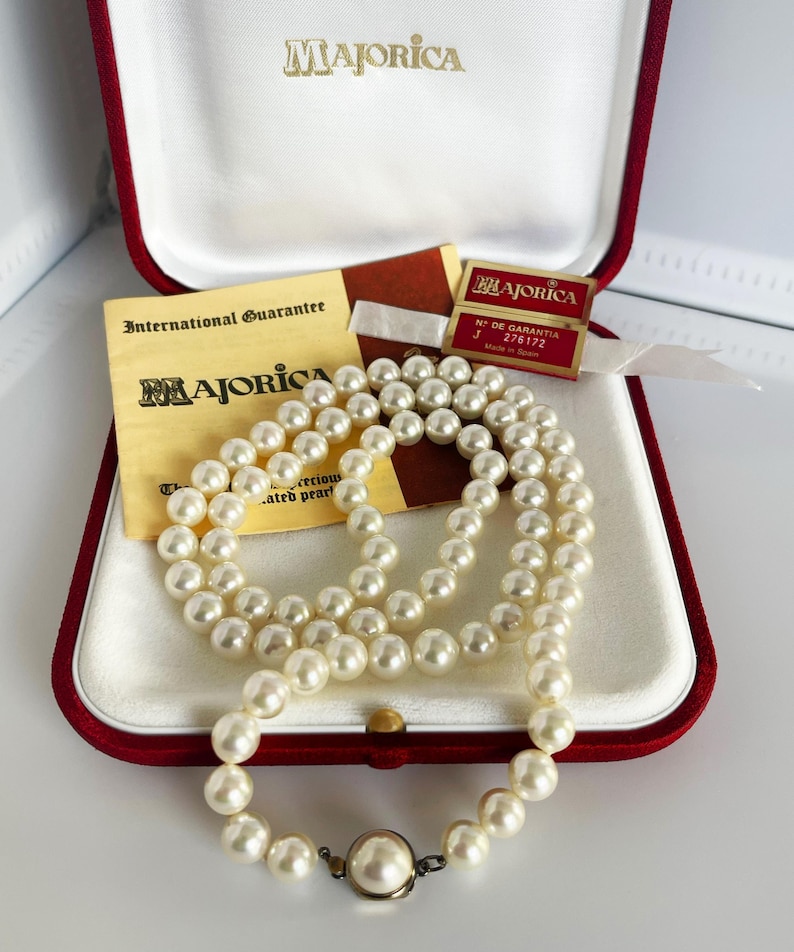 Vintage Majorica Pearl Necklace, 27" White Single Strand, Elegant ...