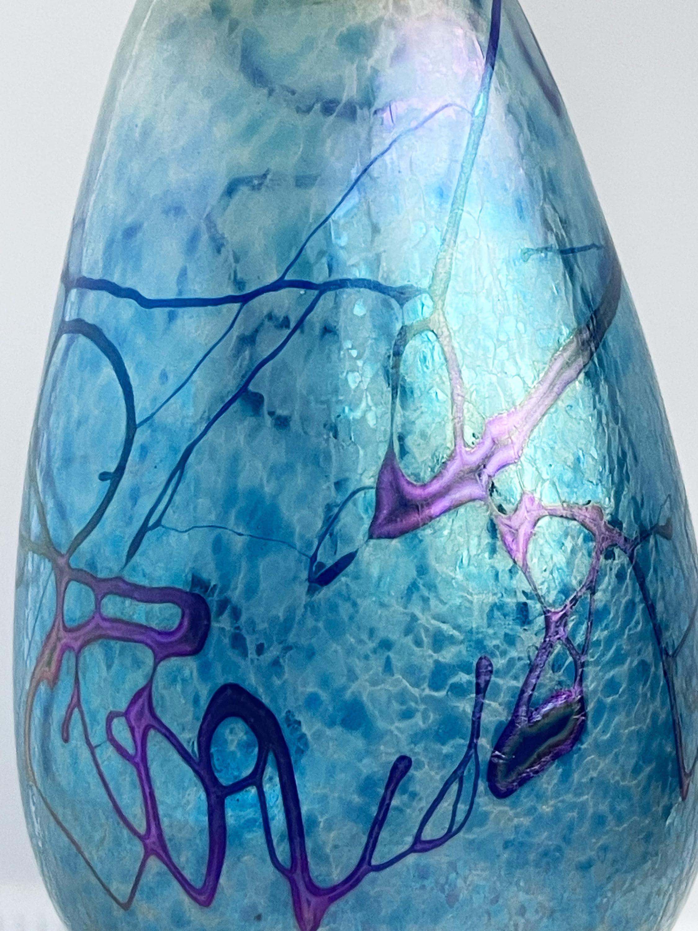 Signed Robert Held Art Glass Vase Blue Purple Iridescent 7" Collectible ...