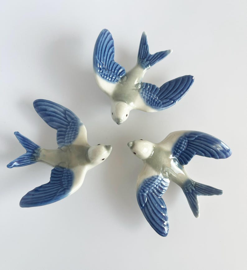 WADE England Flying Swallows Swifts Set of 3 Vintage Ceramic Blue Bird ...
