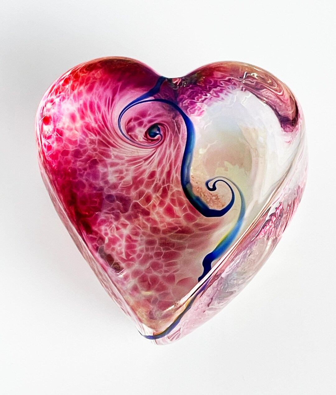 Robert Held Signed Iridescent Glass Heart Paperweight – Pink, Gold and ...