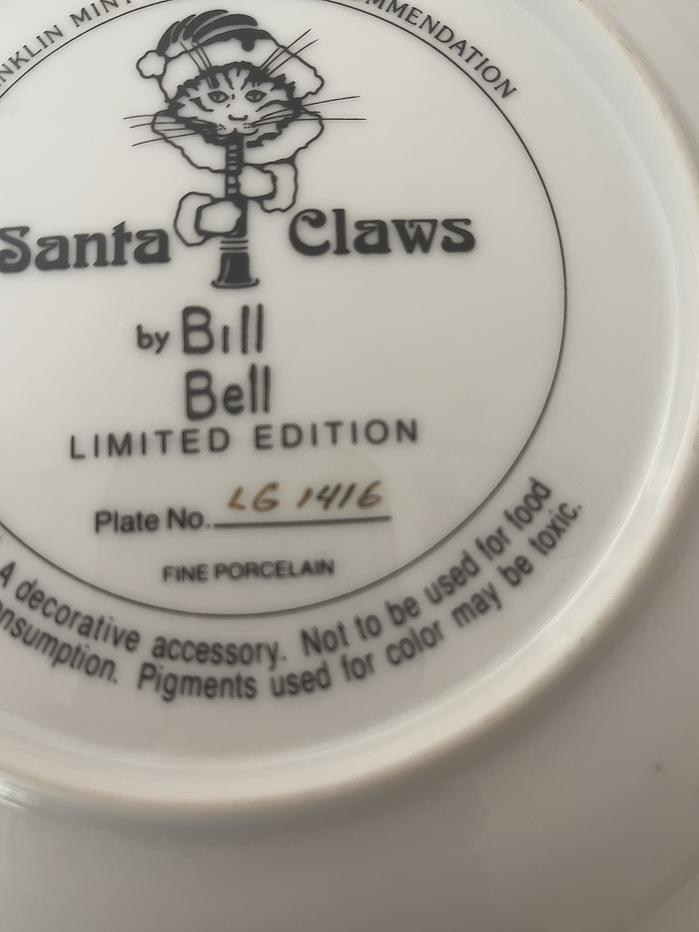 Franklin Mint santa Claws Collector Plate by Bill Bell Vintage Cat ...