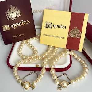 Vintage Majorica Pearl Necklace Bracelet Set: 925 Silver, Gold Clasp ...