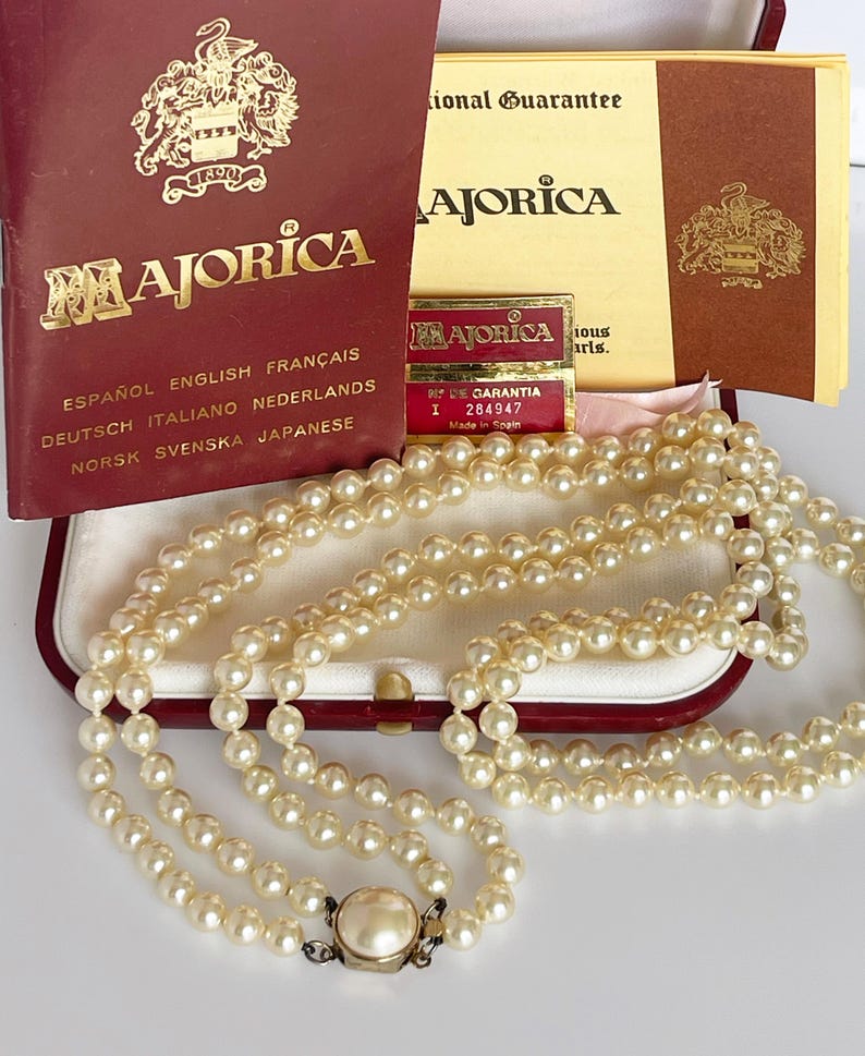 Vintage Majorica Pearl Necklace: 925 Gold Silver Clasp, 24" Cream Pearl ...