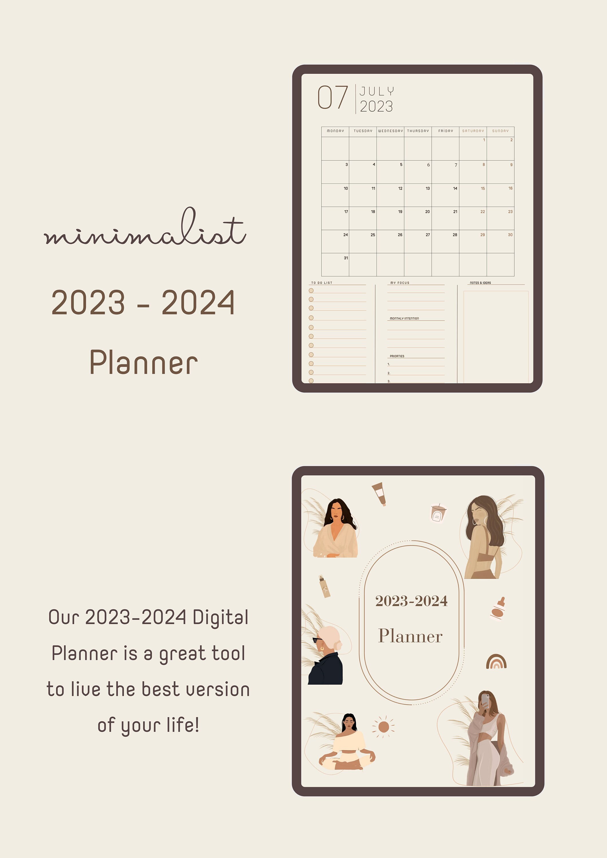 2023 2024 Daily Planner Minimalist iPad Planner Goodnotes Planner ...