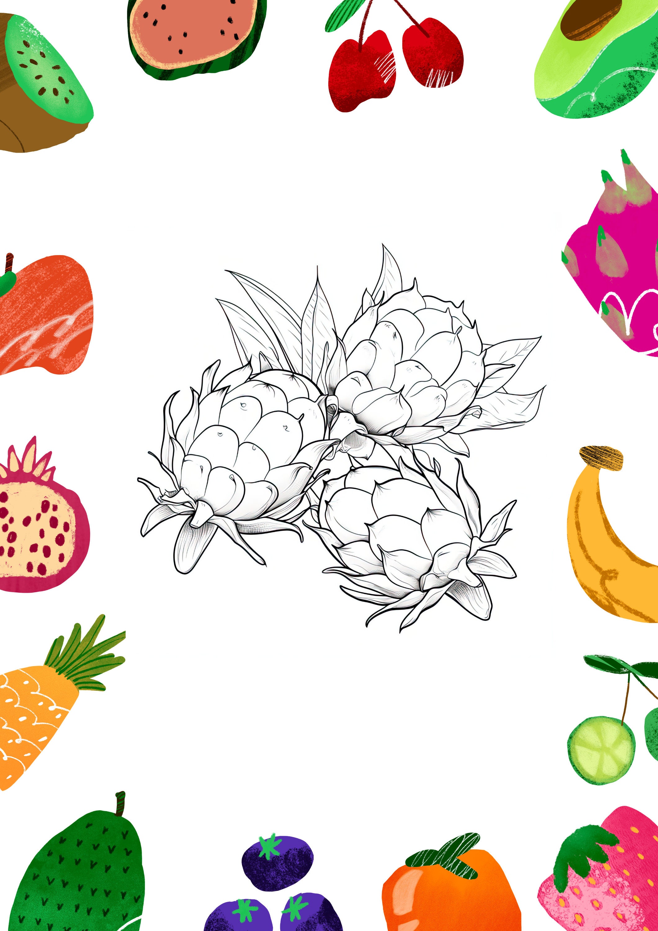 Fruit Coloring Pages, Digital, Printable Kids Coloring Pages, Variety ...