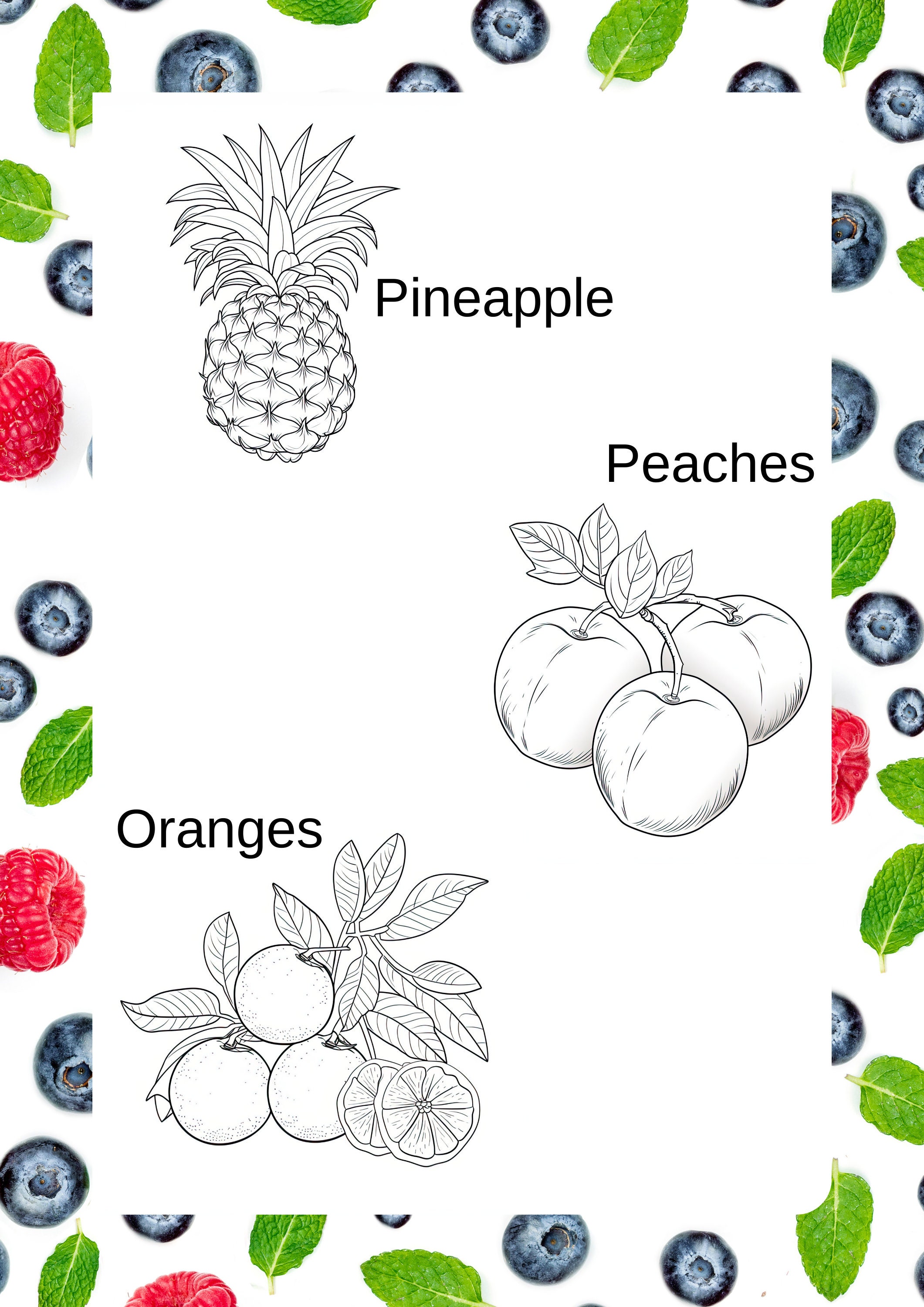 Fruit Coloring Pages, Digital, Printable Kids Coloring Pages, Variety ...
