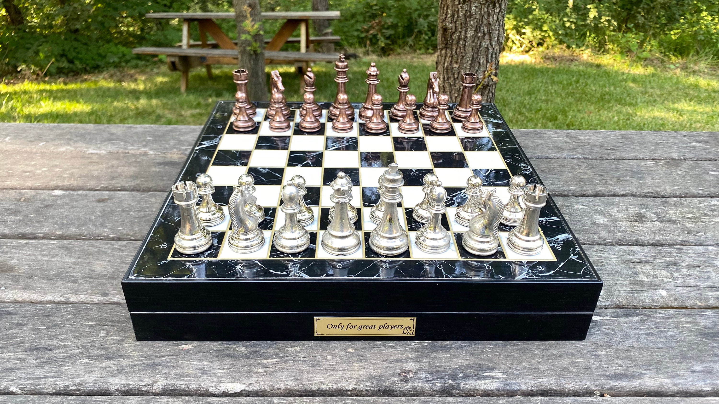 Personalized Chess Set: Handmade Marble Patterned Board With Metal ...