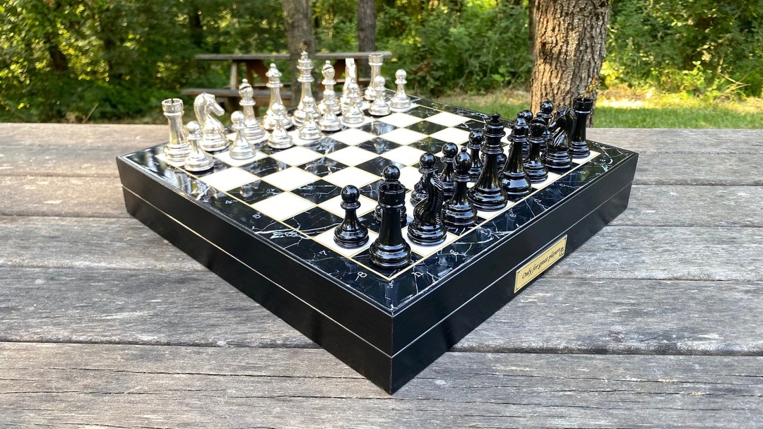 Personalized Chess Set: Handmade Marble Patterned Board With Metal ...