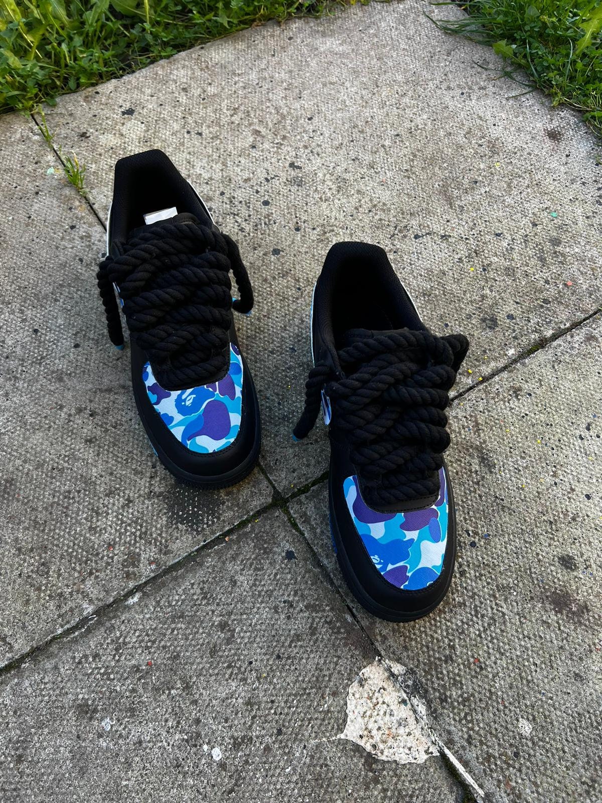 Custom Air Force One Bape Blue Rope Lace Hand Paint - Etsy UK