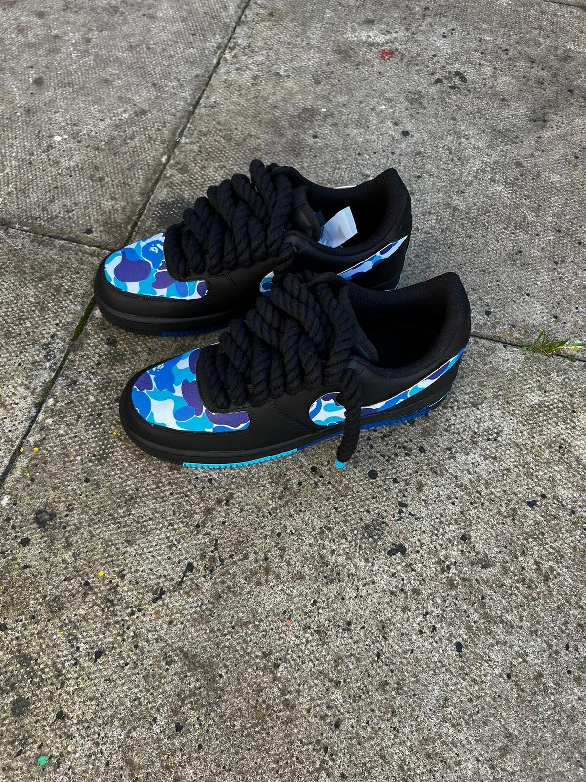 Custom Air Force One Bape Blue Rope Lace Hand Paint - Etsy UK