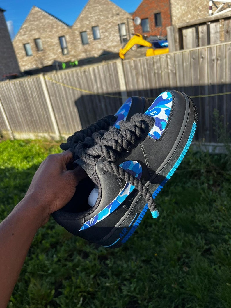 Custom Air Force One Bape Blue Rope Lace Hand Paint - Etsy UK