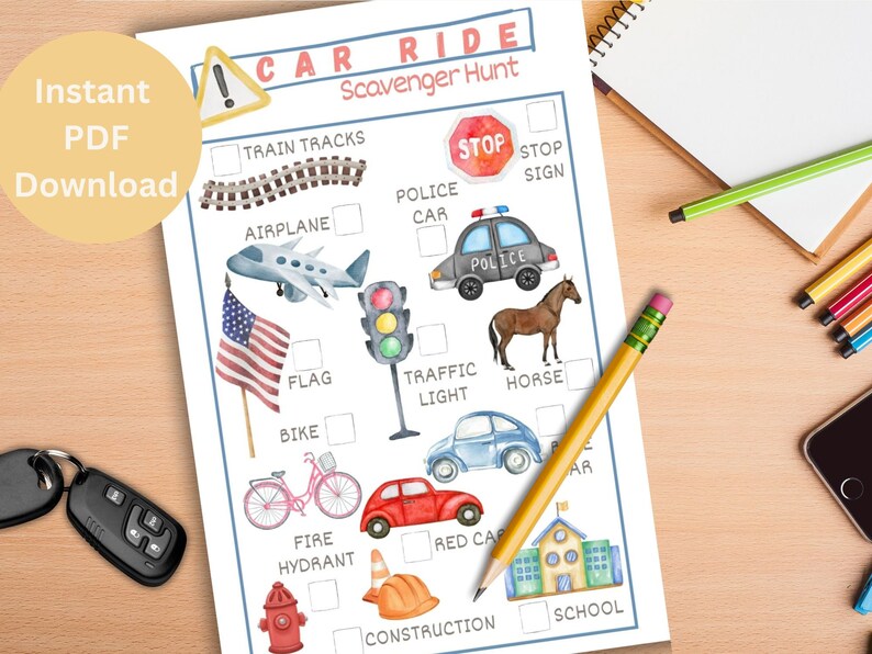 Printable Road Trip Scavenger Hunt, Games for Kids, Travel Activities ...