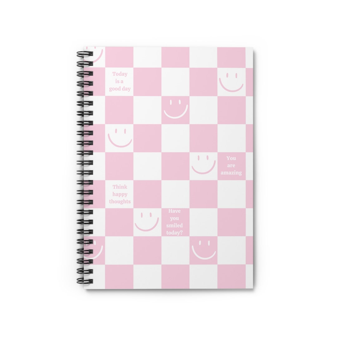 Pink Checkerboard Notebook, Smiley Face Spiral Notebook, Positive ...