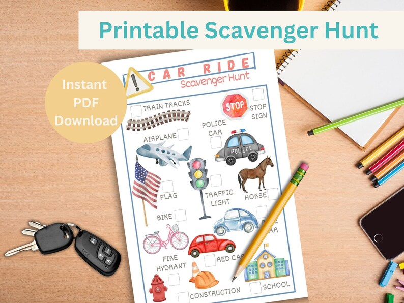 Printable Road Trip Scavenger Hunt, Games for Kids, Travel Activities ...