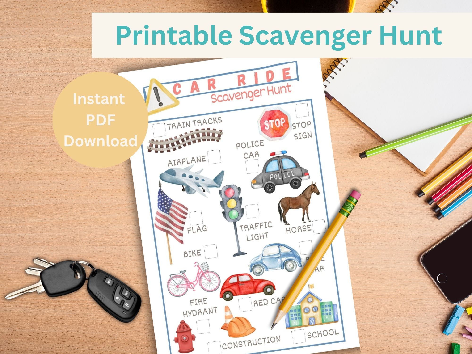 Printable Road Trip Scavenger Hunt, Games for Kids, Travel Activities ...