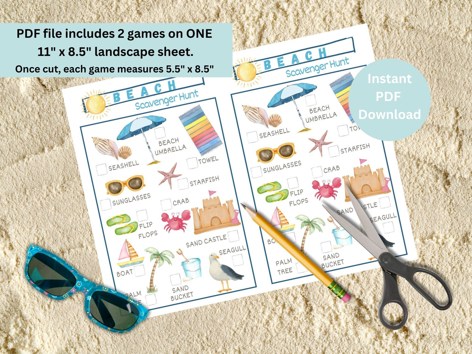 Printable Beach Scavenger Hunt, Outdoor Activities, Games for Kids ...