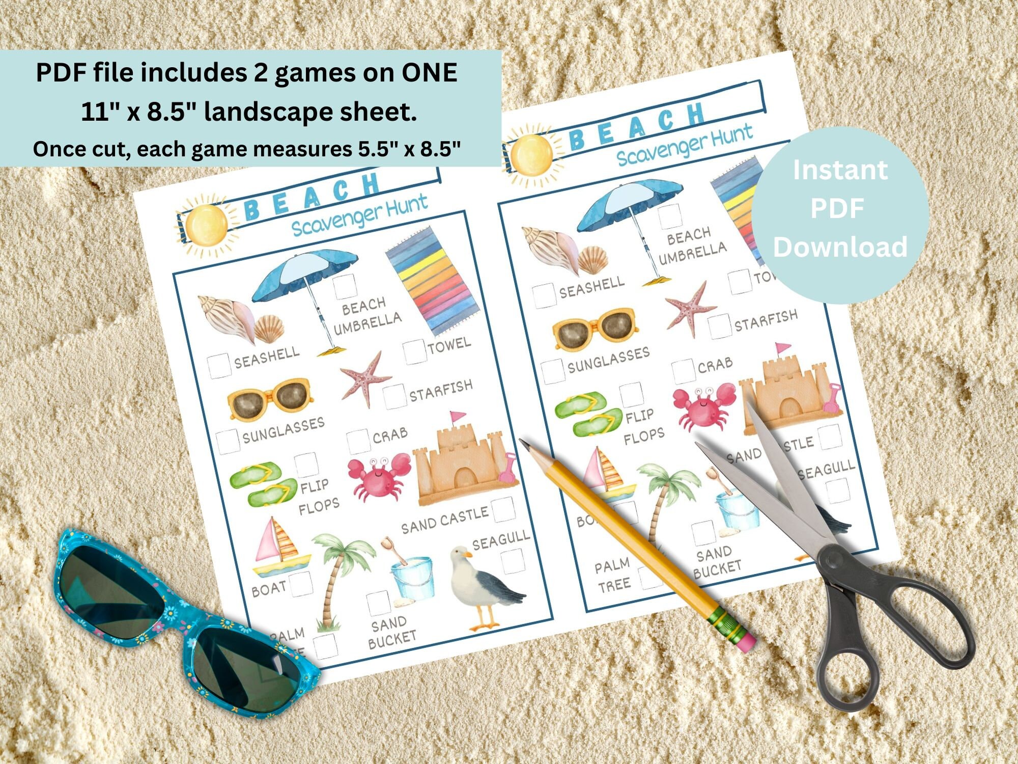Printable Beach Scavenger Hunt, Outdoor Activities, Games for Kids ...
