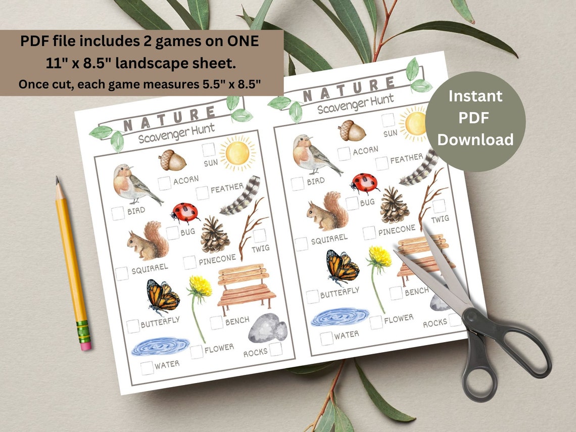 Printable Nature Scavenger Hunt, Outdoor Activities, Yard Games, Summer ...