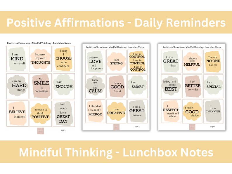 Positive Affirmation Cards for Kids, Mindful Thinking, Self Love Quotes ...