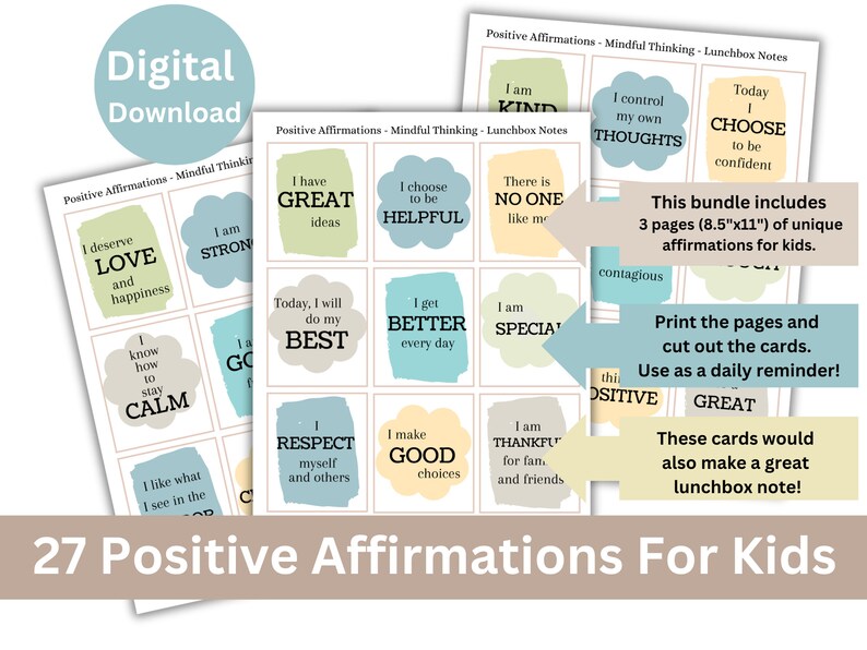 Printable Affirmation Cards for Self Love, Kids Feelings and Emotions ...