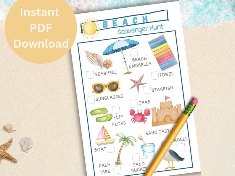 Printable Beach Scavenger Hunt, Outdoor Activities, Games for Kids ...