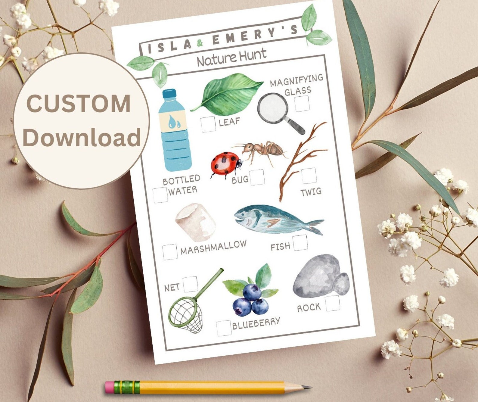 Custom Scavenger Hunt Printable for Kids, Personalized Outdoor ...