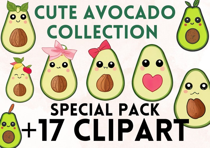 Cute Avocado Clip Art Cute Avocados Watercolor Avocado - Etsy