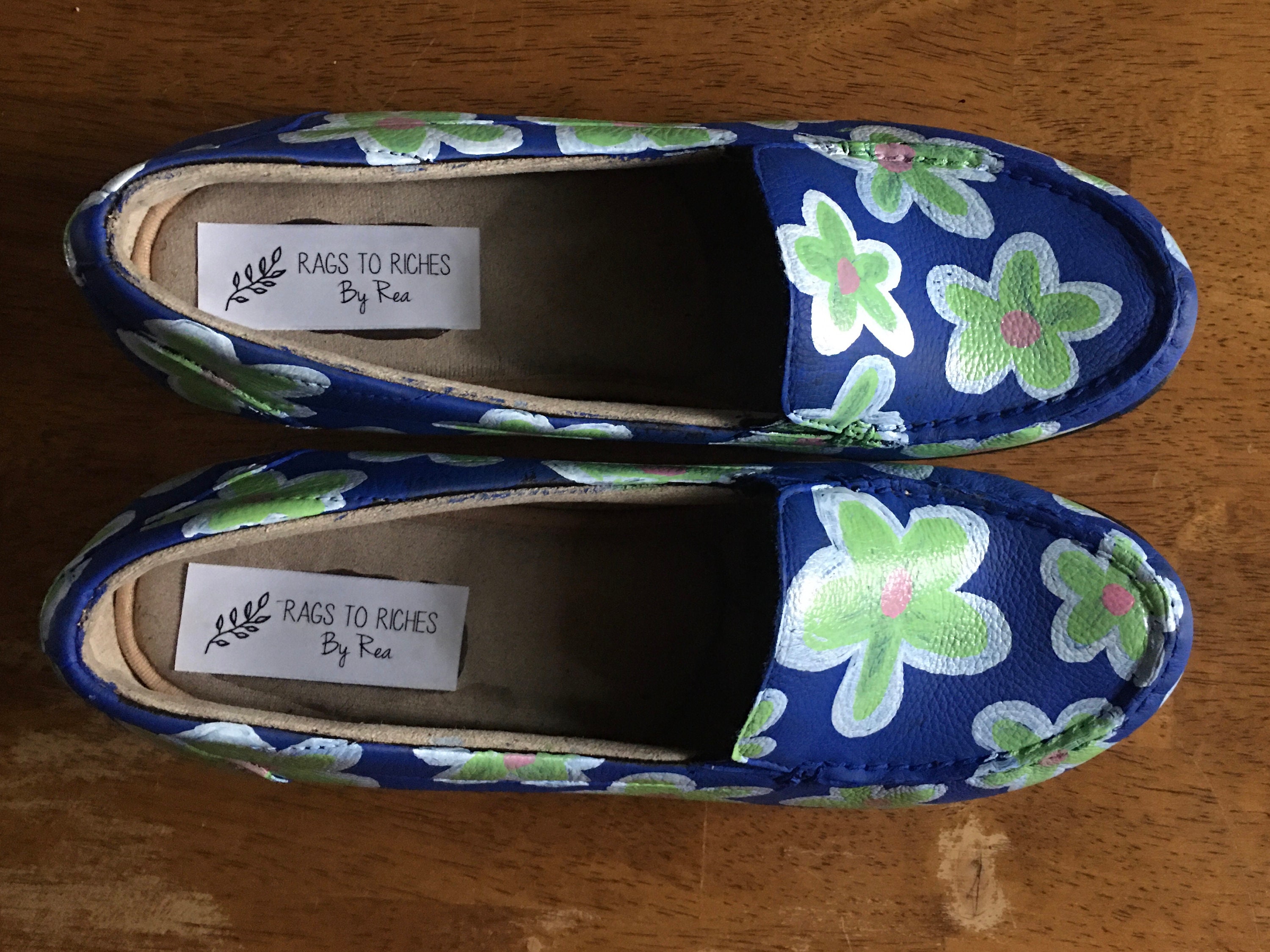 Hand Painted Cartoon Floral Loafers Thrift Flip Upcycled Shoes Size 8.5 ...