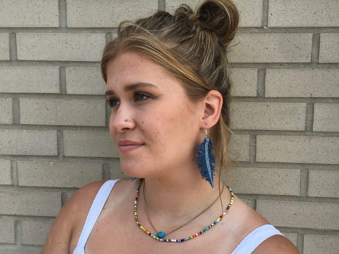Recycled Denim Scrap Feather Earrings - Etsy