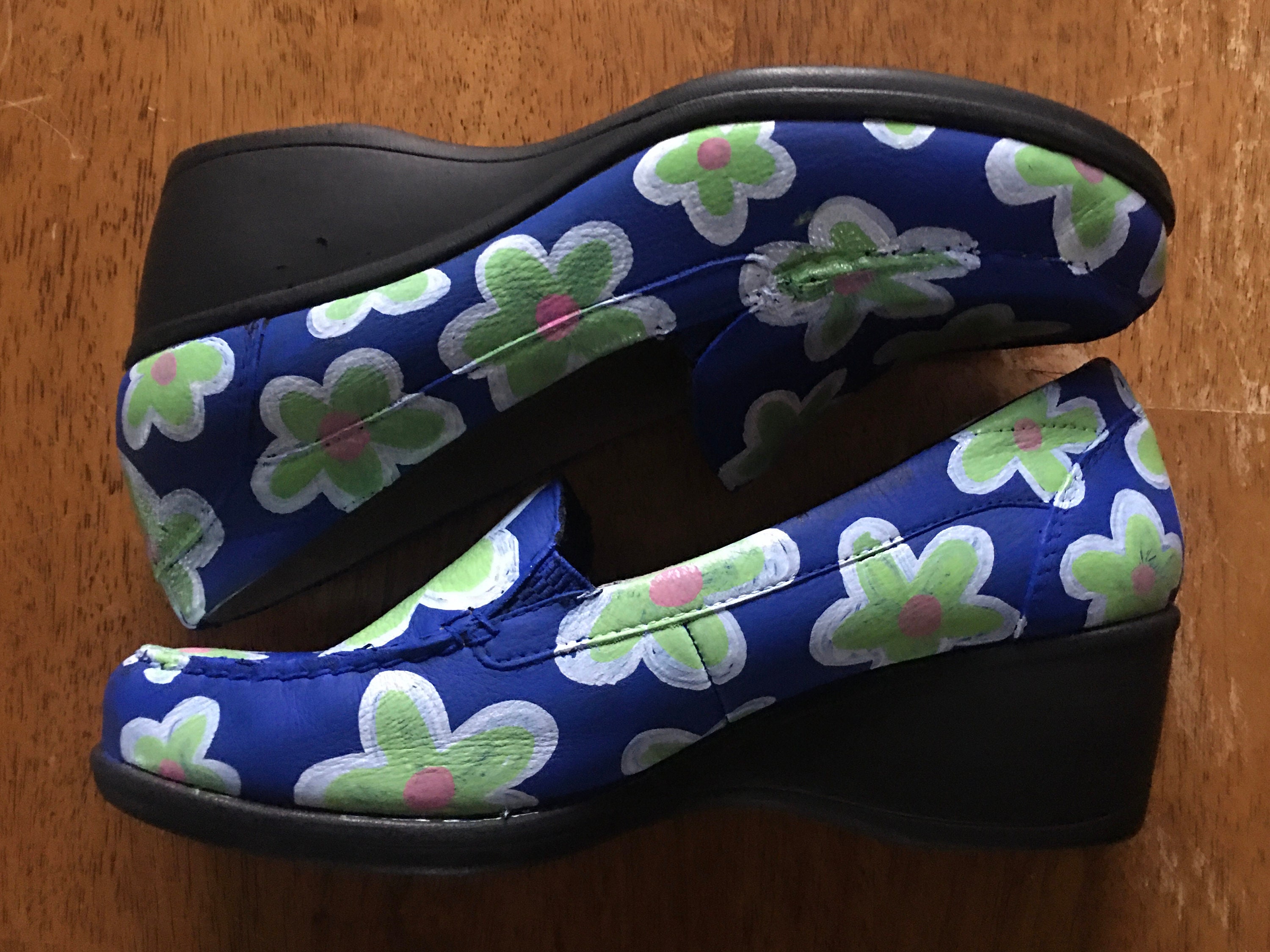 Hand Painted Cartoon Floral Loafers Thrift Flip Upcycled Shoes Size 8.5 ...