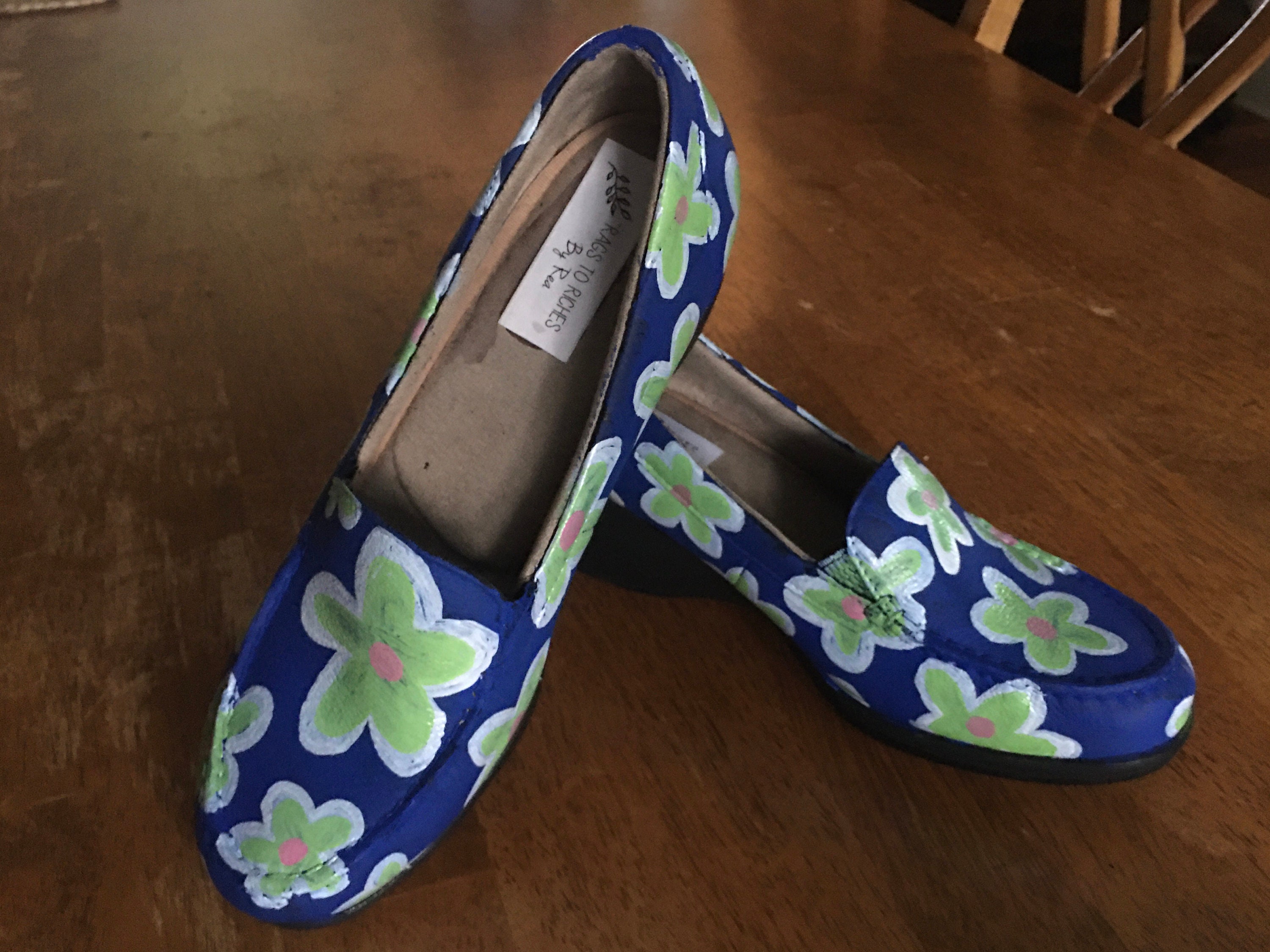 Hand Painted Cartoon Floral Loafers Thrift Flip Upcycled Shoes Size 8.5 ...