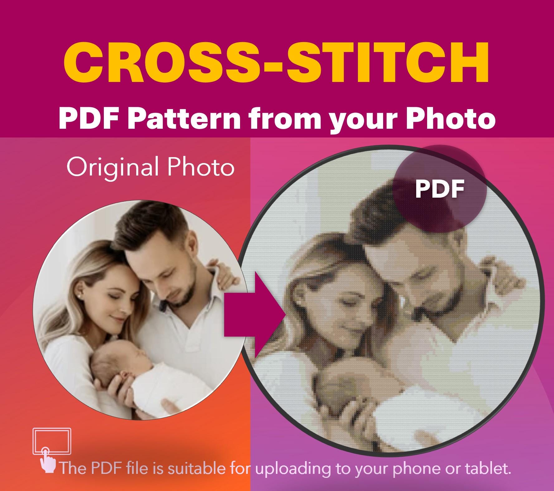 Convert Picture Photo to Stitch Pattern Personalize Cross Stitch ...