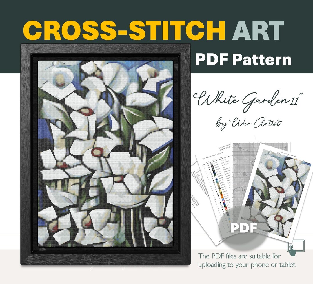 Cubist Flowers Cross Stitch Pattern: "white Garden Ii" (PDF Pattern) - Etsy