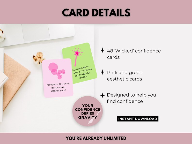 Wicked Confidence Cards, Printable Motivational Cards, Wicked Unique ...