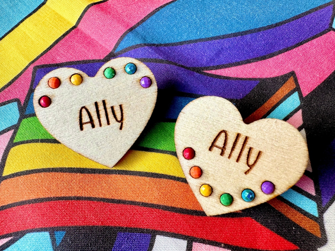 LGBTQ Pride ALLY Pin | Rainbow Wood Pin | Pride Month Heart | Love is ...
