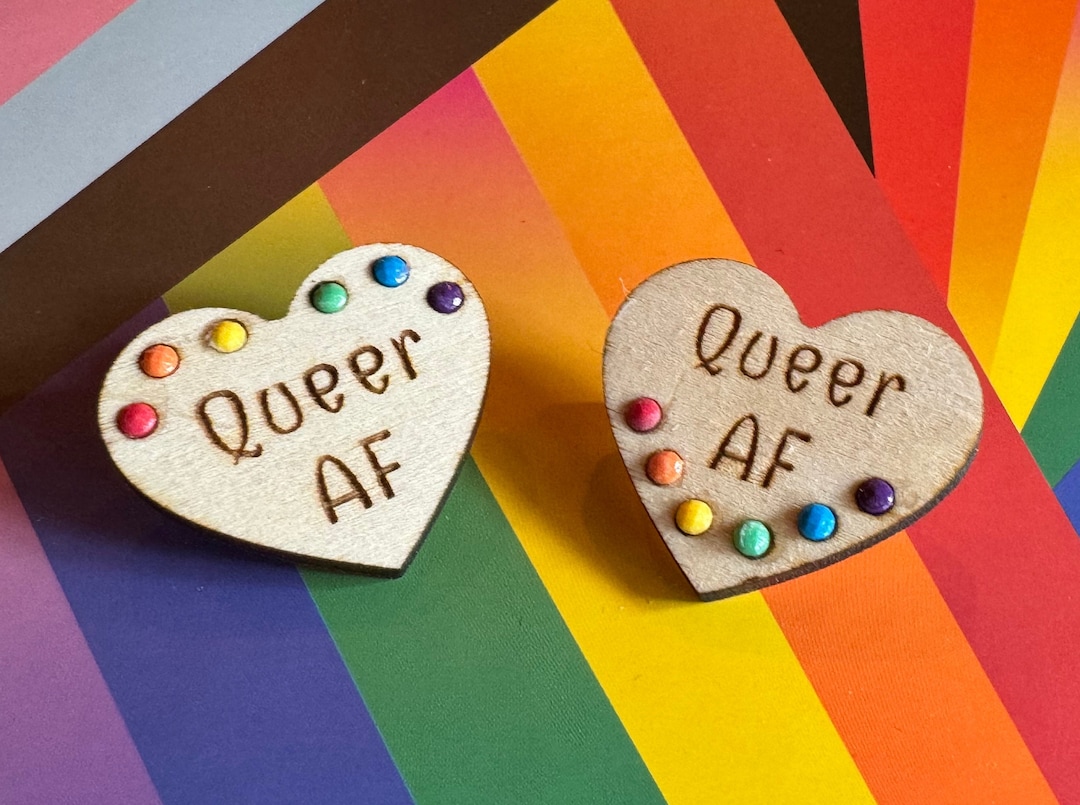 QUEER AF Rainbow Pride Flag Pin | LGBTQ Wood Pin | Pride Month | Custom ...