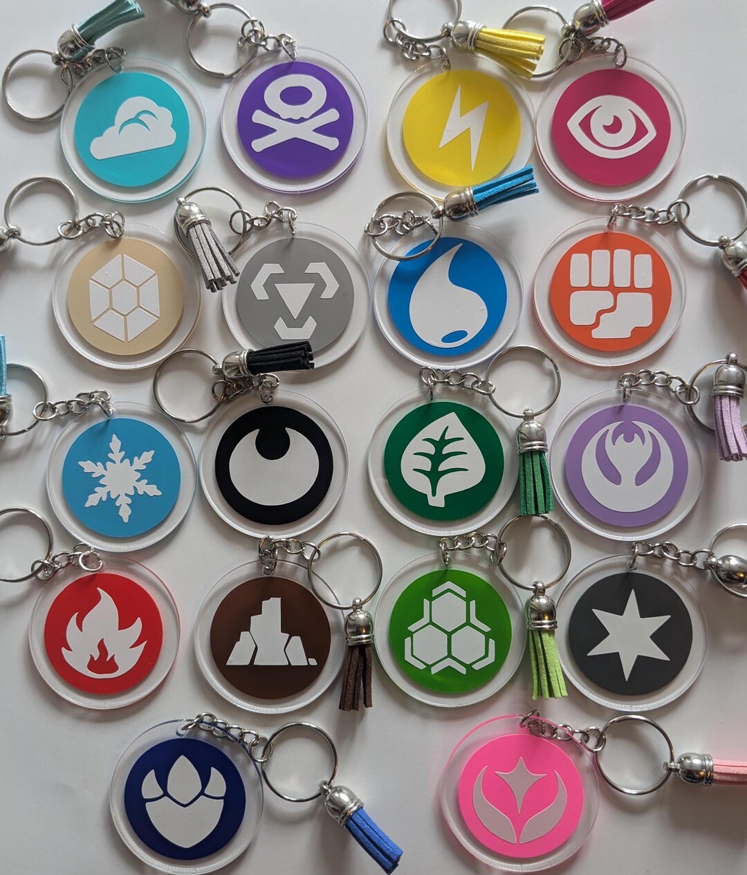 Pokémon Type Symbol and Name Keychain, Acrylic Round 5cm Double-sided ...