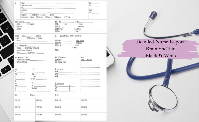 Detailed Nurse Report Sheet/ Brain Sheet/ Handoff - Etsy