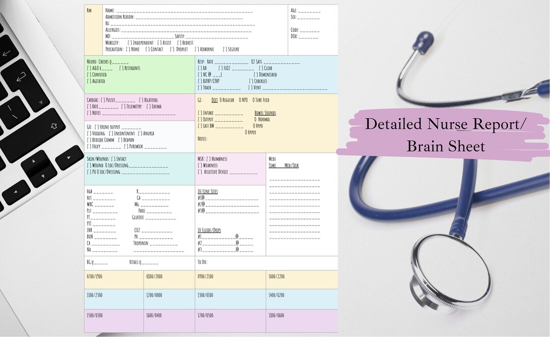 Detailed Nurse Report Sheet/ Brain Sheet/ Handoff - Etsy
