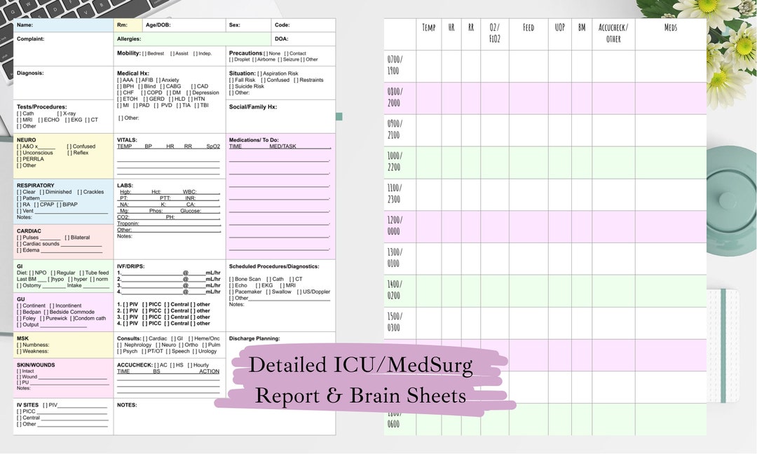 Icu/medsurg Detailed Nurse Report/handoff and Brain Sheets - Etsy