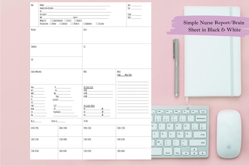 Simple Nurse Report Sheet/ Brain Sheet 1 Patient - Etsy