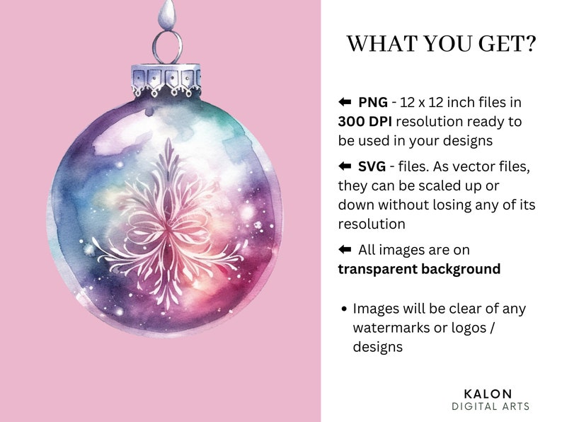 Christmas Ornament Baubles PNG SVG Watercolour Clipart Bundle, Pink ...