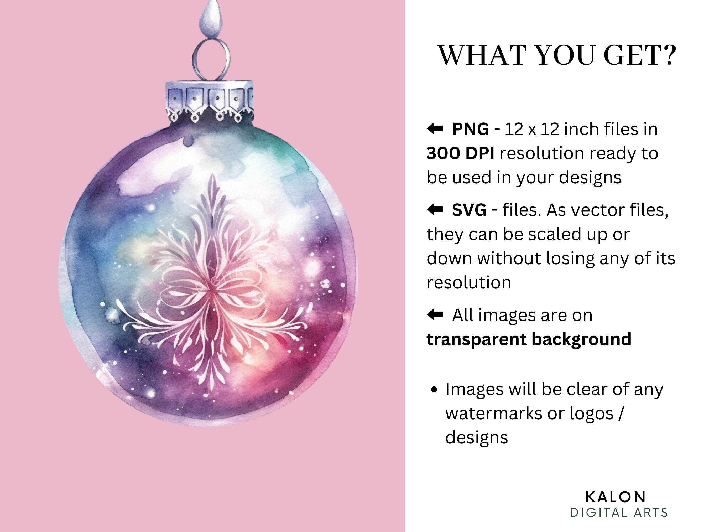 Christmas Ornament Baubles PNG SVG Watercolour Clipart Bundle, Pink ...