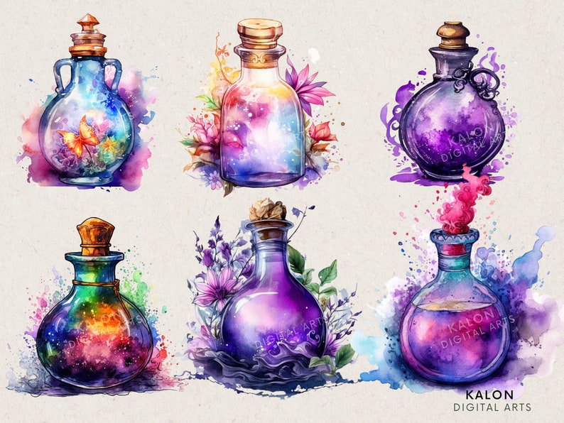 Watercolor Fairy Potions Clipart, Fantasy Clipart, Magic Clipart, Magic ...
