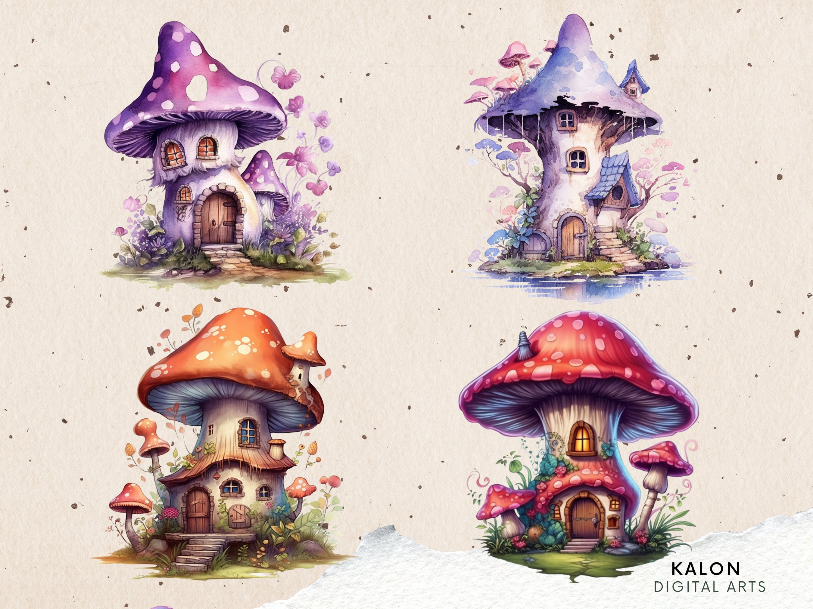 Mushroom House Clipart Bundle PNG, Mushroom Sublimation Design Vector ...